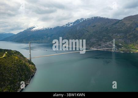 A beautiful view of Hardanger Bridge over Hardangerfjord, Norway Stock ...