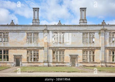 Courtyard in the partial remains of Kirby Hall, a derelict elizabethan ...