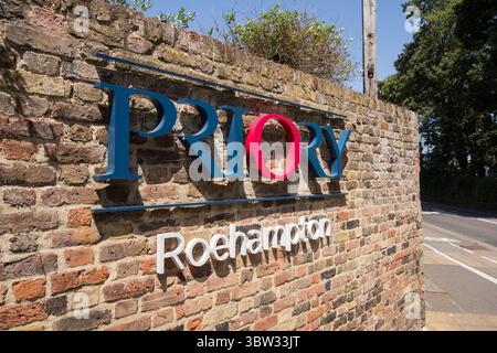 Signage outside the Priory Hospital, Priory Lane, Roehampton, London ...