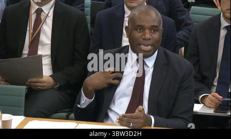 Screen grab of Foreign Secretary David Lammy, issuing an update to MPs ...