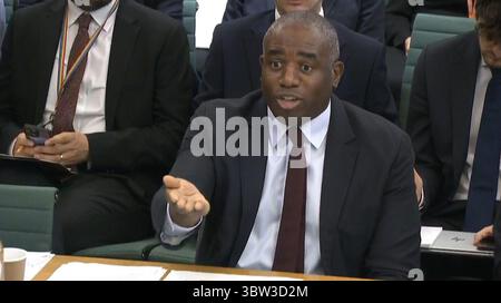 Screen grab of Foreign Secretary David Lammy, issuing an update to MPs ...