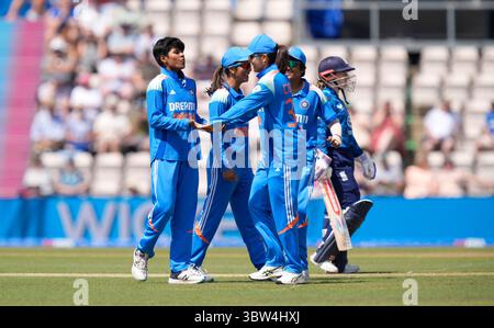 India's Kranti Goud celebrates the wicket of Pakistan's Aliya Riaz ...