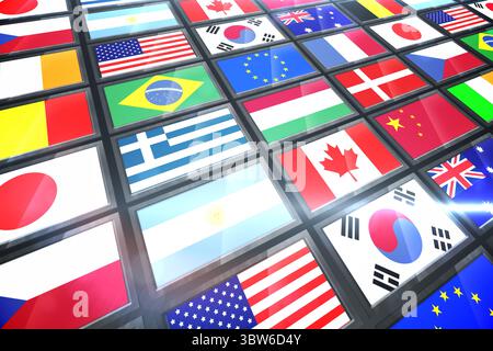 Screen collage showing international flags Stock Photo - Alamy