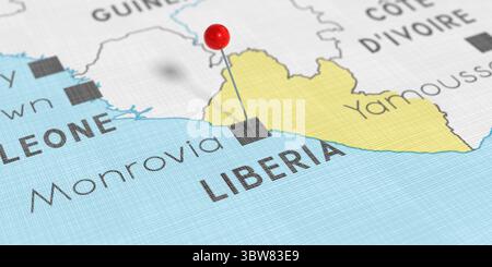 Liberia, Monrovia - location pin with national flag on political map ...