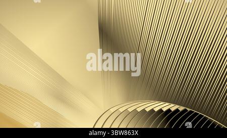 Abstract painting in gold tones 3D render with linear associations ...
