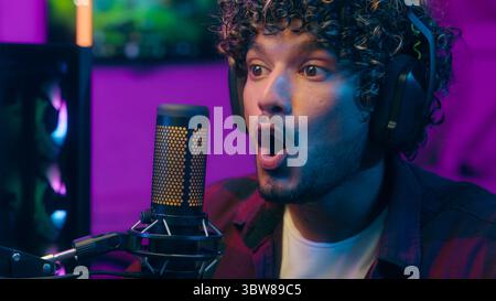 Angry Indian Arabian American man influencer cyber sport computer video ...