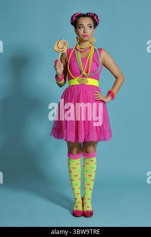 Full length photo of charming lady trendy clothes use twitter facebook ...