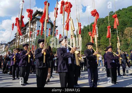 The Miao people and Dong people are dancing at the 2020 Miao New Year ...