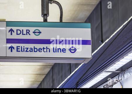 Elizabeth line directional sign at London underground station Stock ...