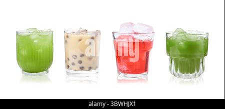 Iced tea. Different types of drinks in glasses isolated on white, set ...