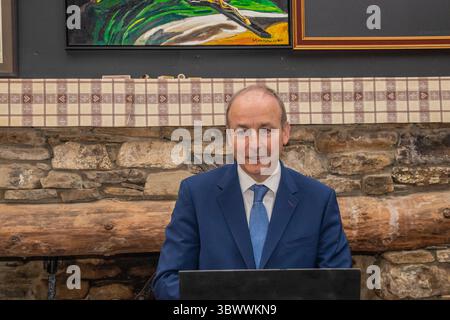 Ireland's Prime Minister Micheal Martin talks to journalists as she ...
