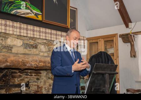 Ireland's Prime Minister Micheal Martin talks to journalists as she ...