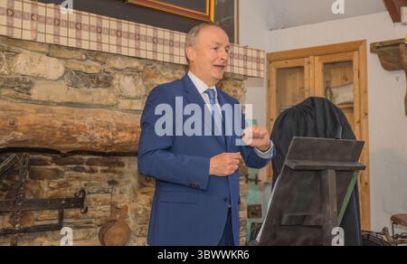 Ireland's Prime Minister Micheal Martin talks to journalists as she ...