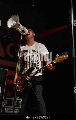 American bassist Chris Barker of the American punk rock band Anti-Flag ...