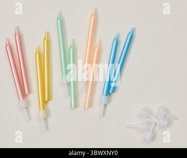 Different types of birthday candles isolated nature background with ...