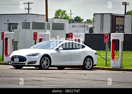 July 18, 2021, Emporia, Kansas, US: A white model 3 Tesla sedan is ...