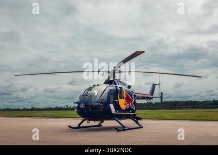 Red Bull demo team helicopter make a trick in the sky Stock Photo - Alamy