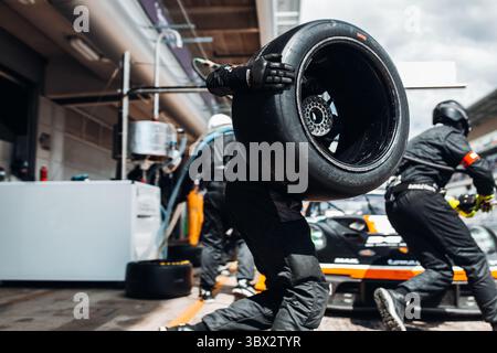Team Mechanics refuel During a High-Speed Pit Stop in the Midst of an ...