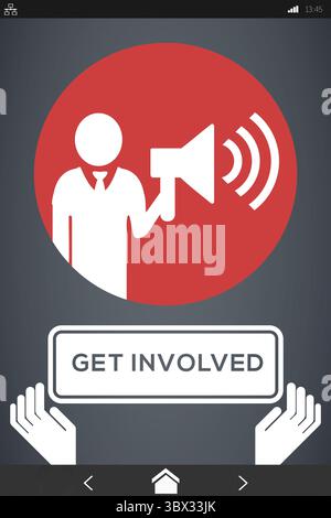 Get Involved text with icons on gray screen Stock Photo - Alamy