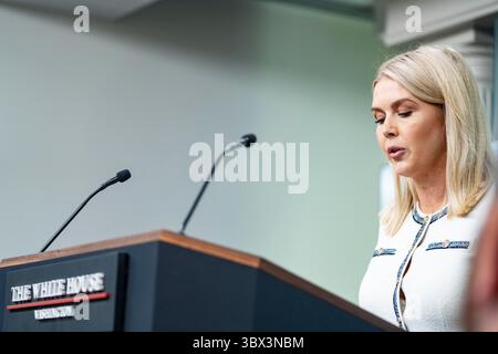 White House press secretary Karoline Leavitt speaks during a press briefing at the White House ...