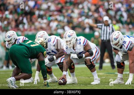 Florida offensive lineman Kingsley Eguakun (65) looks on before an NCAA ...