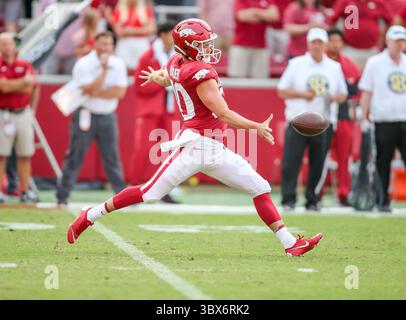 September 11, 2021: Razorback punter Reid Bauer #30 punts the ball ...