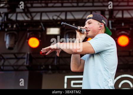 Rapper Ekoh (Jeff Thompson) during the Life Is Beautiful Music Festival ...