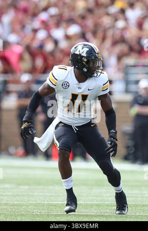 September 25, 2021; Chestnut Hill, MA, USA; Missouri Tigers quarterback Connor Bazelak (8) in ...