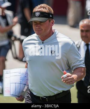 FILE - Las Vegas Raiders head coach Jon Gruden speaks with the media ...