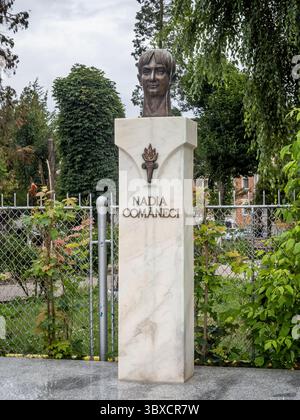 Deva, Romania - July 17, 2025: Statues of the famous Olympic champion ...