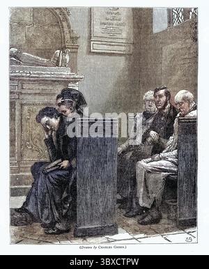 Vintage illustration Victorian congregation listening to a church ...
