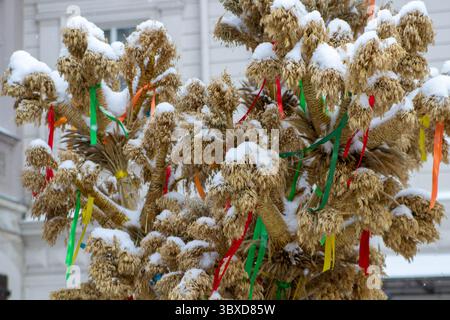 Traditional Christmas symbols on the snow Stock Photo - Alamy