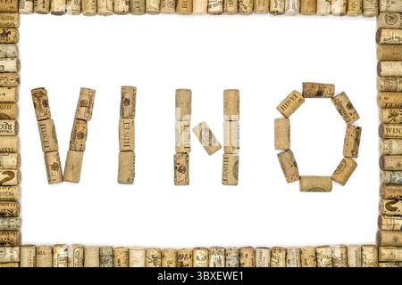 Old Used corks plugs from various types of wine on dark background ...