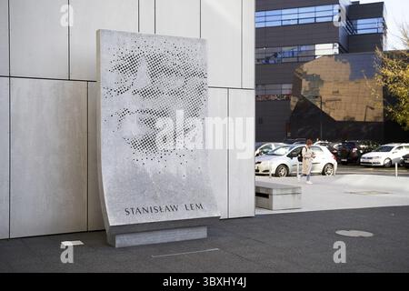 Sculpture of Stanislaw Lem located next to the Library building of ...