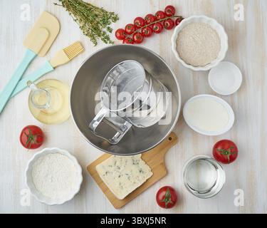 Step by step recipe. Homemade galette with vegetable. Top view, white ...