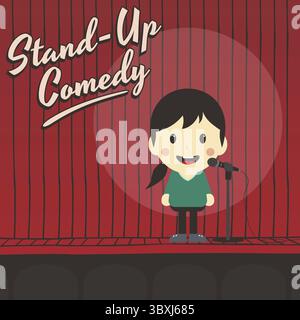 Female stand up comedian cartoon character vector illustration Stock ...