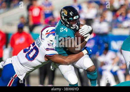 Buffalo Bills defensive end Greg Rousseau (50) leaves the field after ...