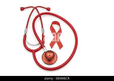Awareness ribbon with stethoscope on white background. Hepatitis ...