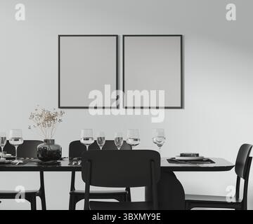 A beautiful dining table setted with cutlery, plates, glasses and decor ...