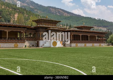 The soccer field, VIP seating and King's Box of the Changlimithang ...