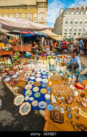 Outdoor vendors around the Santa Clara Market, Alfama district, Lisbon ...