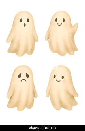Cute Halloween Ghost Clipart – Soft Watercolor Illustrations for Spooky ...