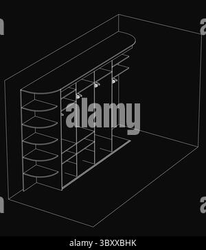 Wardrobe outline line drawing, simple drawing of closet with shelves ...