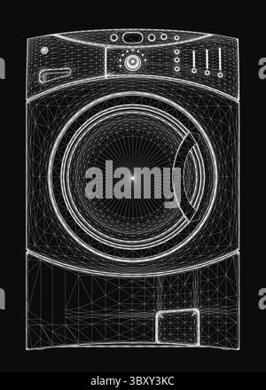 Vector Washing machine wireframe blueprint mockup isolated on white ...