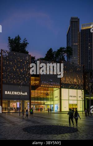 Main entrance to the TRX shopping mall at night, Kuala Lumpur, Malaysia ...