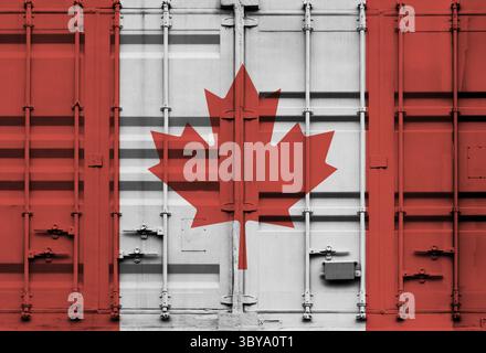 Shipping container with national flag overlay symbolising tariffs and ...