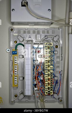 Telephone wiring punch down connector block with some telephone wiring ...