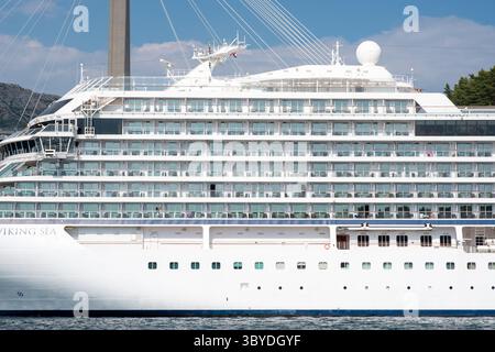 The Viking Mars cruise ship docked at the pier in Port Limon. The ocean ...