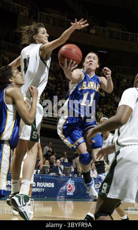 Michigan State's Allyssa DeHaan (41) blocks a shot by Bucknell's ...
