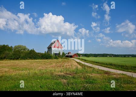 south western finland- barns and fields in agricultural farming region ...